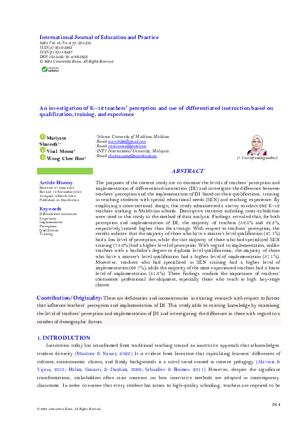 (PDF) An investigation of K–12 teachers' perception and use of differentiated instruction based ...