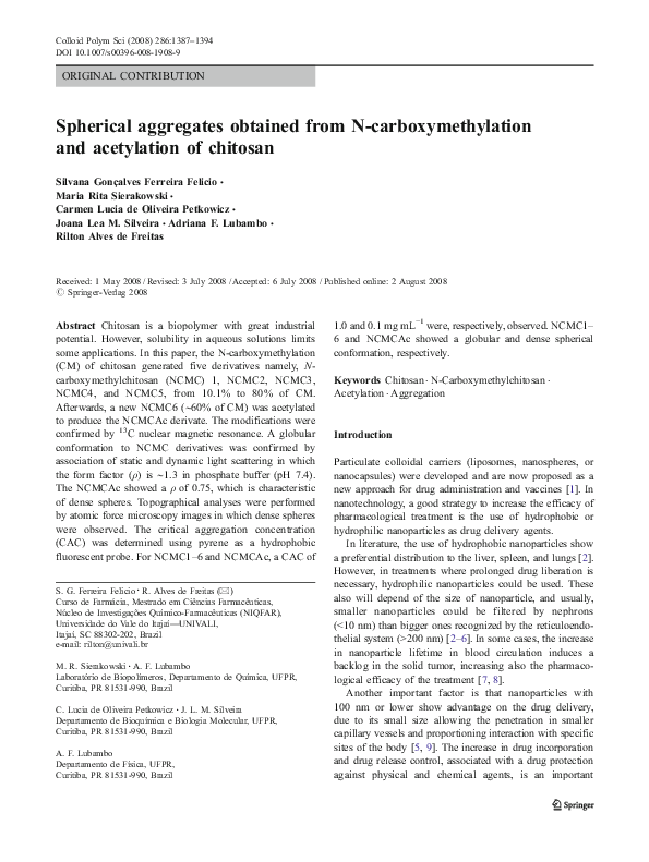 (PDF) Spherical aggregates obtained from N-carboxymethylation and ...