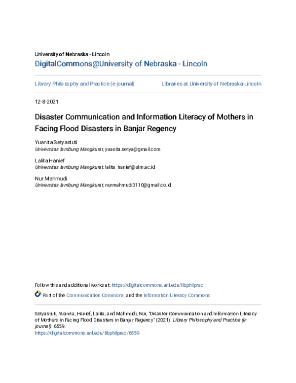 (PDF) Disaster Communication and Information Literacy of Mothers in ...