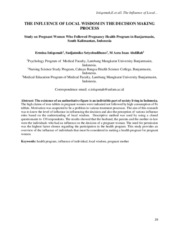 (PDF) The Influence of Local Wisdom in The Decision Making Process