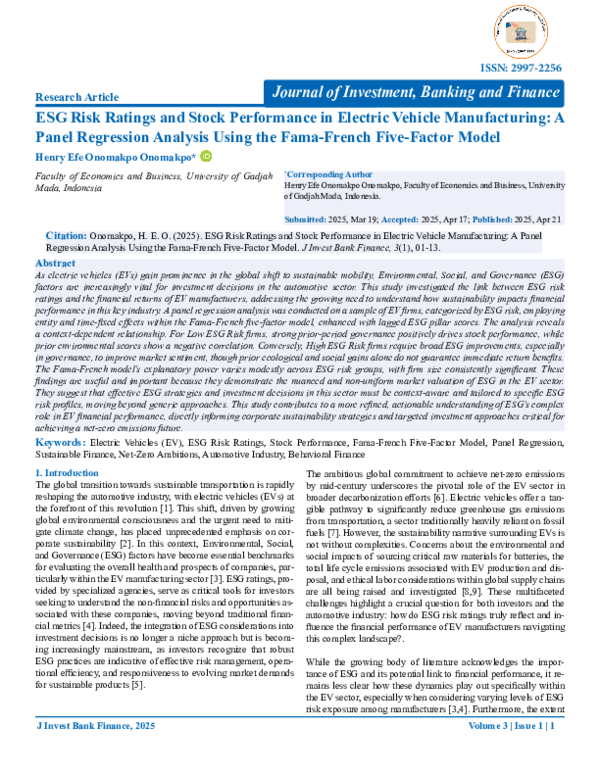 (PDF) ESG Risk Ratings and Stock Performance in Electric Vehicle ...