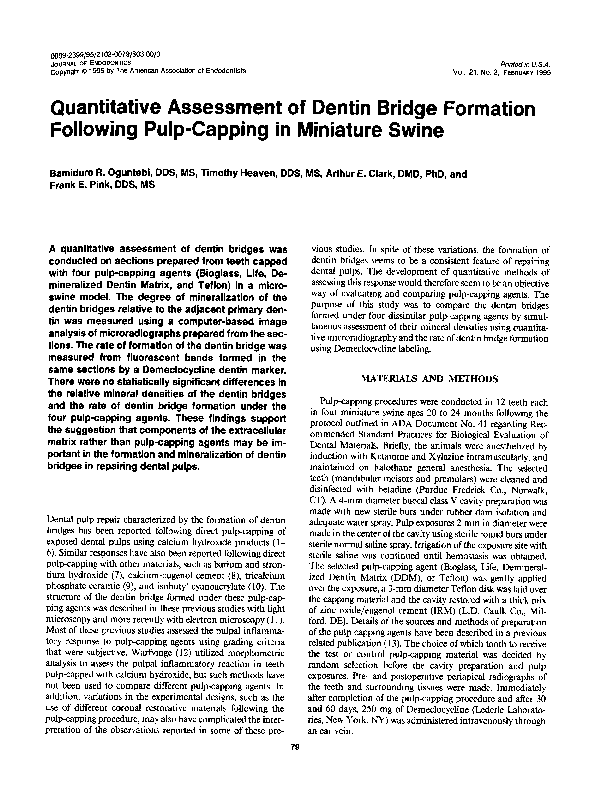 (PDF) Quantitative assessment of dentin bridge formation following pulp ...
