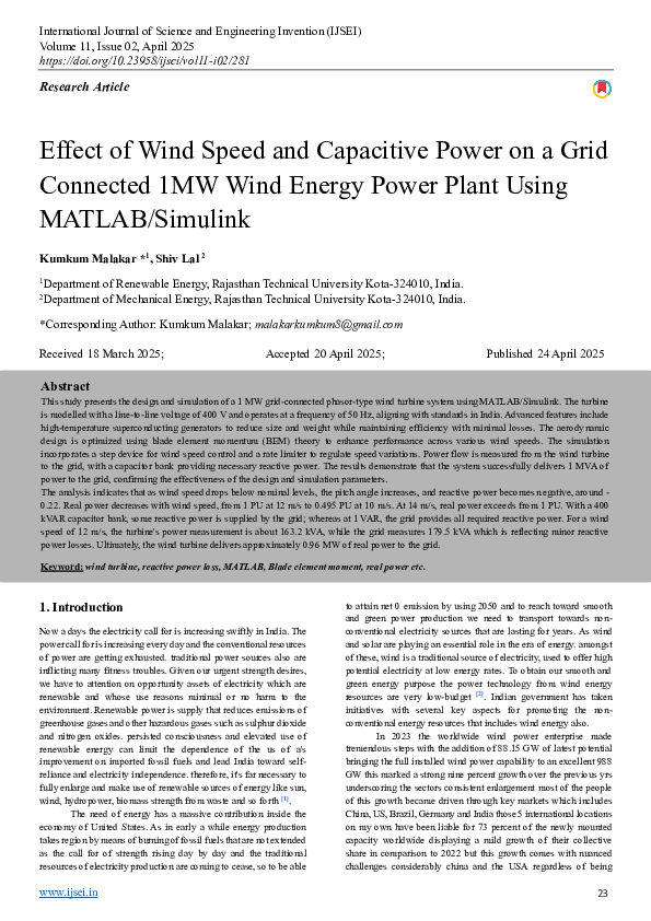(PDF) Effect of Wind Speed and Capacitive Power on a Grid Connected 1MW ...