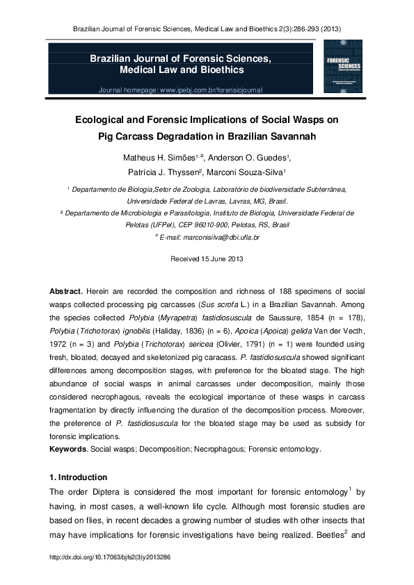 (PDF) Ecological and Forensic Implications of Social Wasps on Pig ...