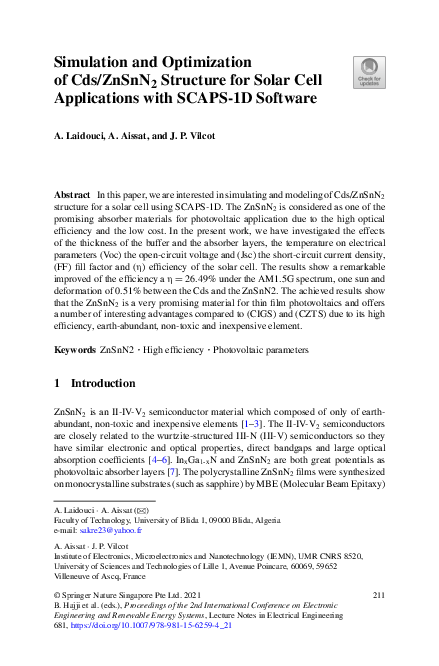 (PDF) Simulation and Optimization of Cds/ZnSnN2 Structure for Solar ...