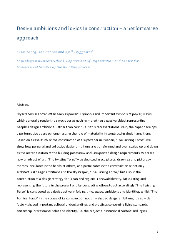 (PDF) Design Ambitions and Logics in Construction: A Performative Approach