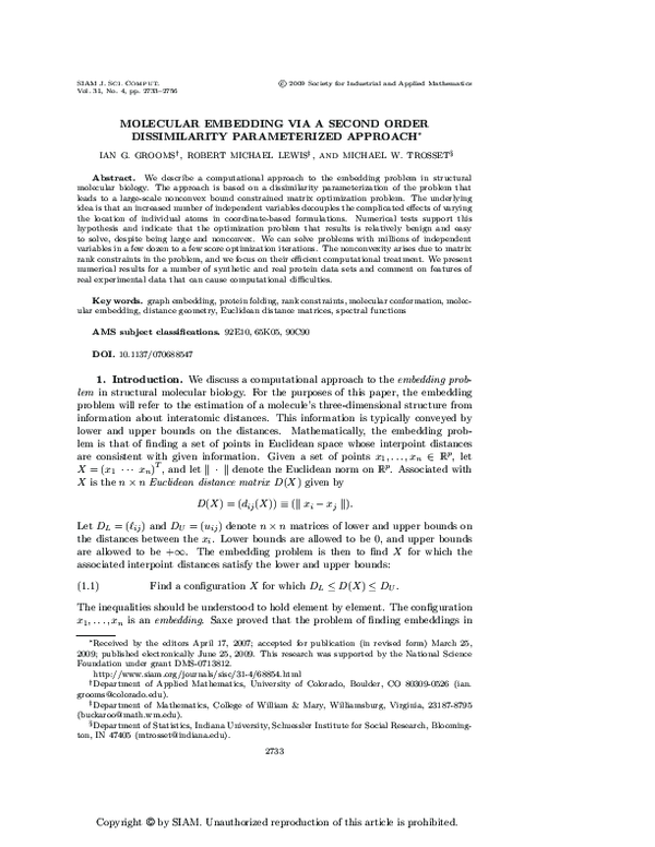 (PDF) Molecular Embedding via a Second Order Dissimilarity Parameterized Approach