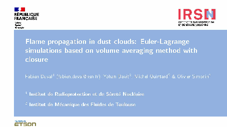 (PDF) Flame propagation in dust clouds: Euler-Lagrange simulations ...