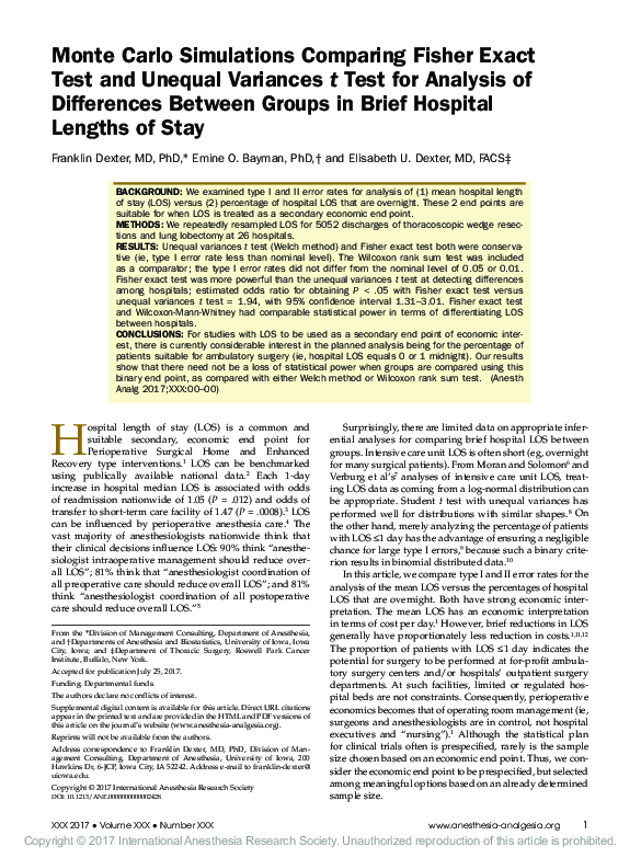 (PDF) Monte Carlo Simulations Comparing Fisher Exact Test and Unequal ...