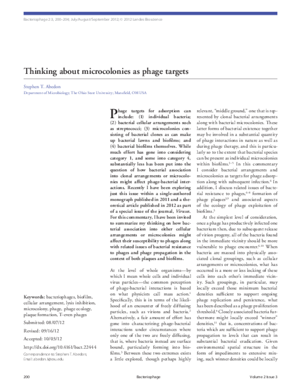 (PDF) Thinking about microcolonies as phage targets