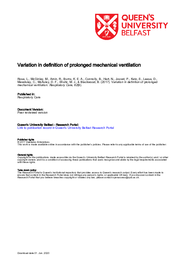 (PDF) Variation in Definition of Prolonged Mechanical Ventilation