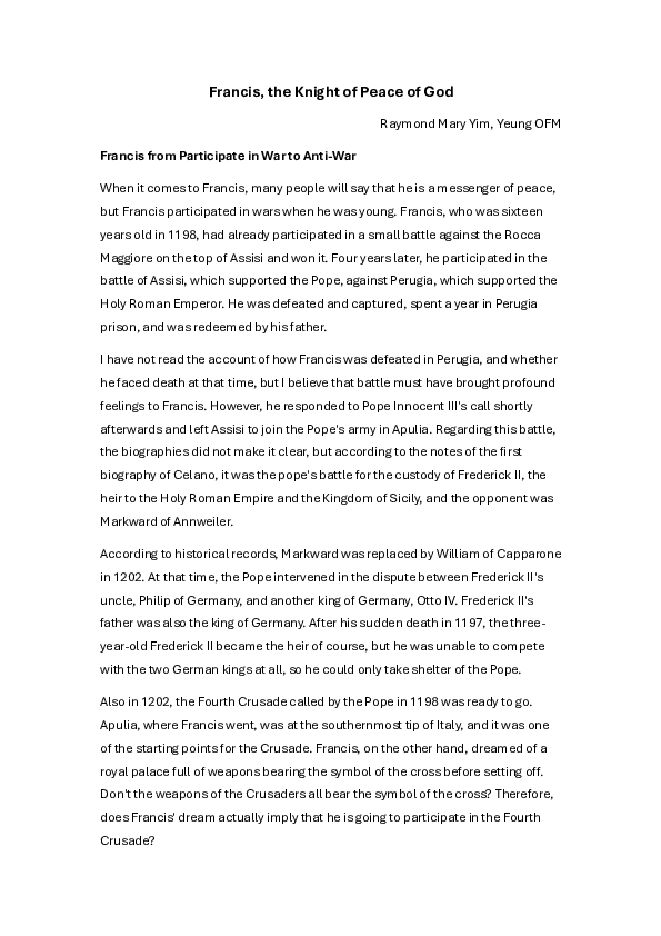 (PDF) Francis, the Knight of Peace of God