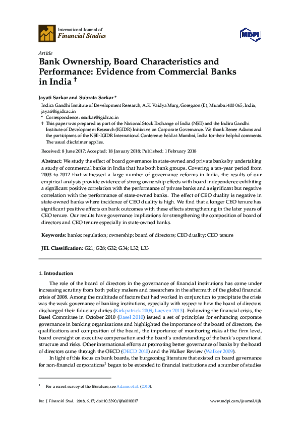 (PDF) Bank Ownership, Board Characteristics and Performance: Evidence ...