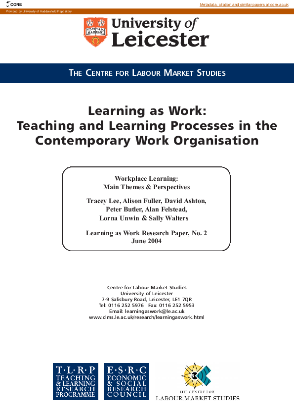 (PDF) Workplace Learning: Main Themes & Perspectives