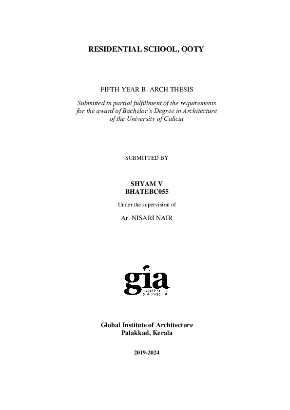 (PDF) Residential school, Ooty Thesis report