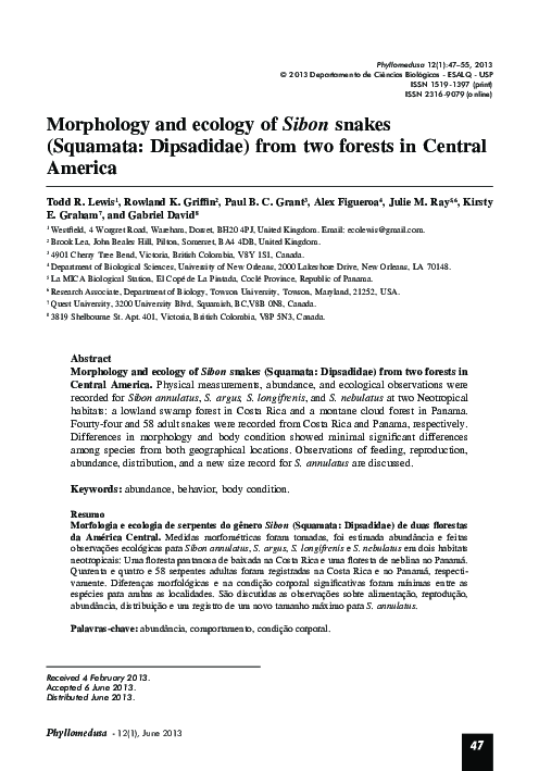 (PDF) Morfologia e ecologia de Sibon serpentes (Squamata: Dipsadidae ...
