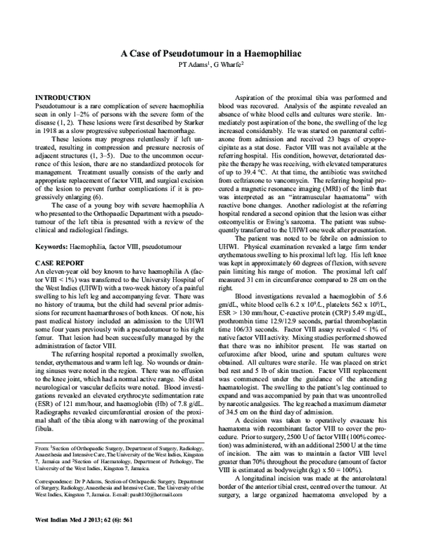 (PDF) A Case of Pseudotumour in a Haemophiliac