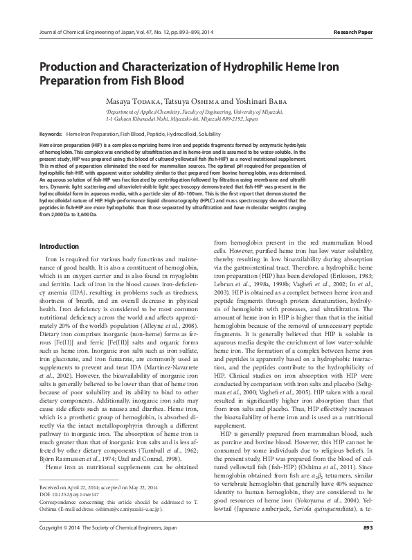 (PDF) Production and Characterization of Hydrophilic Heme Iron ...