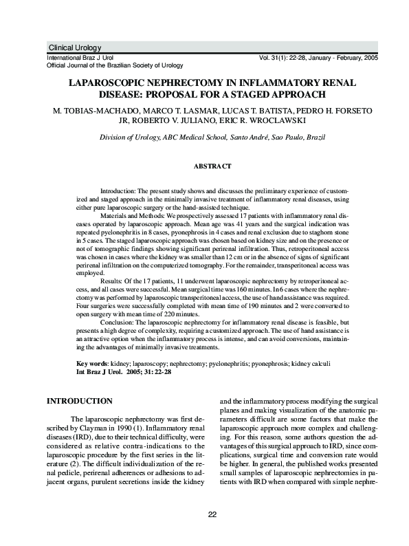 (PDF) Laparoscopic nephrectomy in inflammatory renal disease: proposal ...