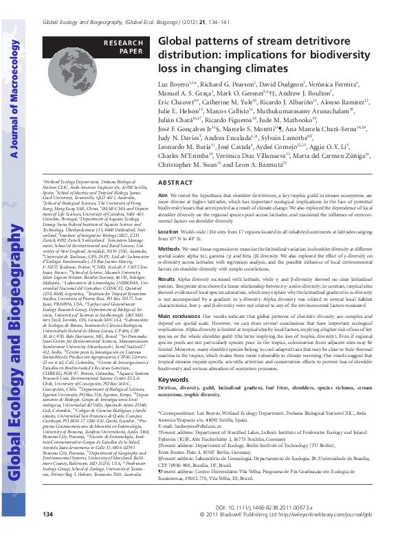 (PDF) Global patterns of stream detritivore distribution: implications for biodiversity loss in ...