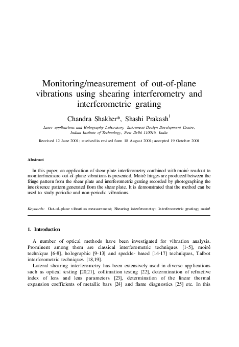 (PDF) Monitoring/measurement of out-of-plane vibrations using shearing ...