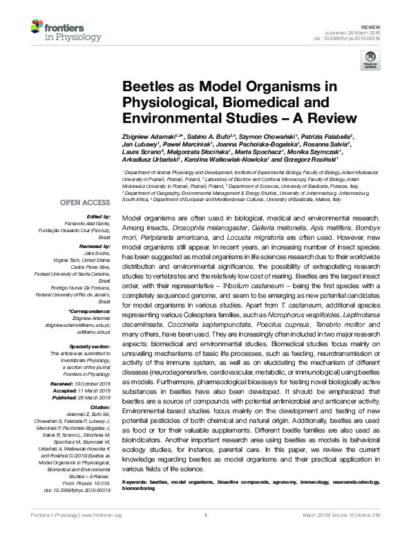 (PDF) Beetles as Model Organisms in Physiological, Biomedical and ...