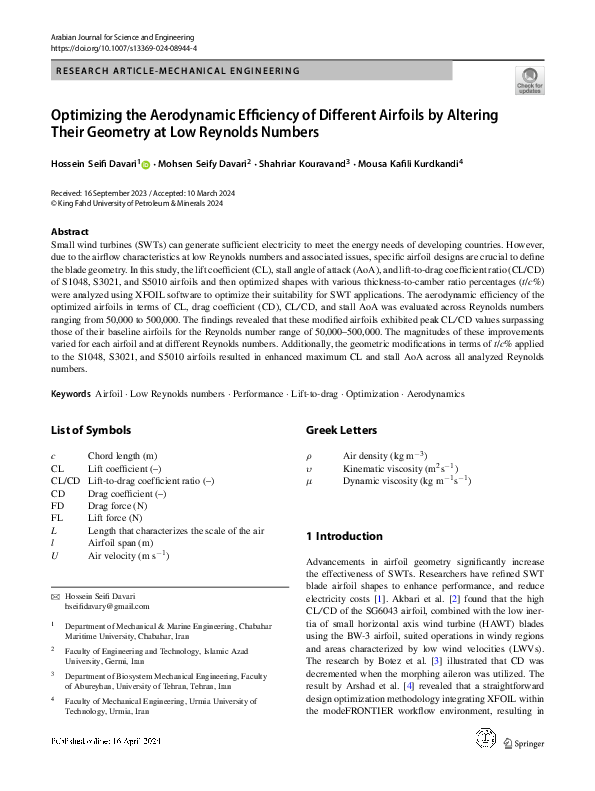 (PDF) Optimizing the Aerodynamic Efficiency of Different Airfoils by Altering Their Geometry at ...