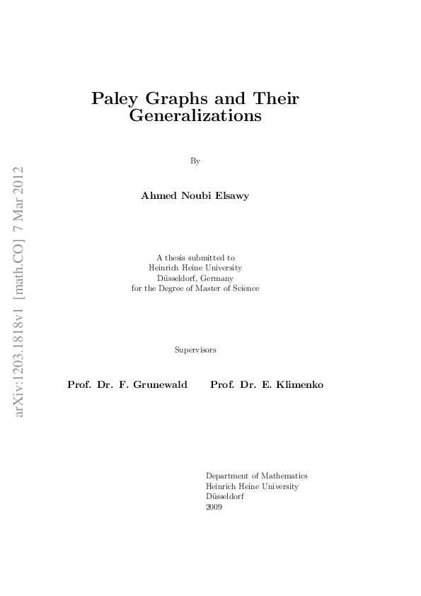 (PDF) Paley Graphs and Their Generalizations