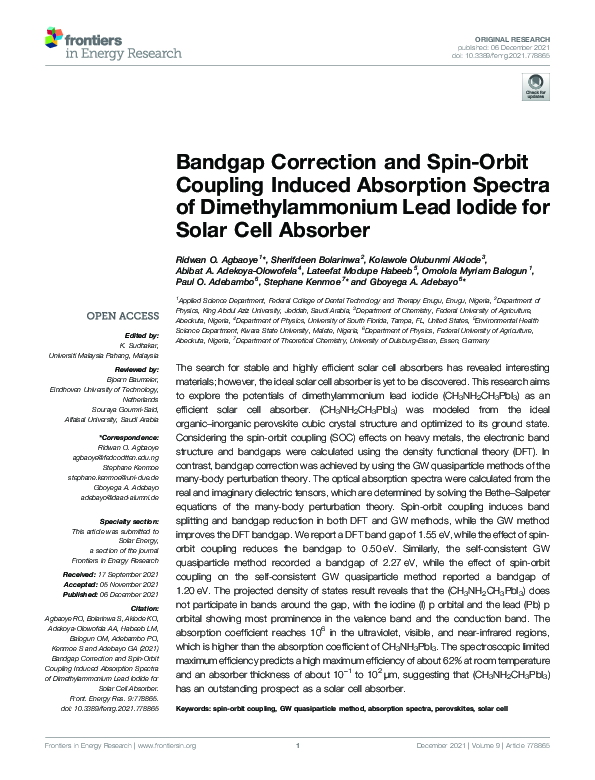 (PDF) Bandgap Correction and Spin-Orbit Coupling Induced Absorption ...