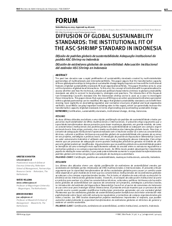 (PDF) Diffusion of Global Sustainability Standards: The Institutional ...