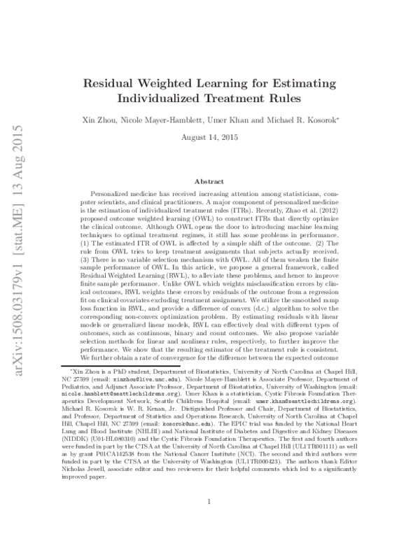 (PDF) Residual Weighted Learning for Estimating Individualized ...