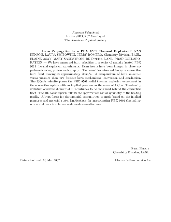 (PDF) Burn Propagation in a PBX 9501 Thermal Explosion