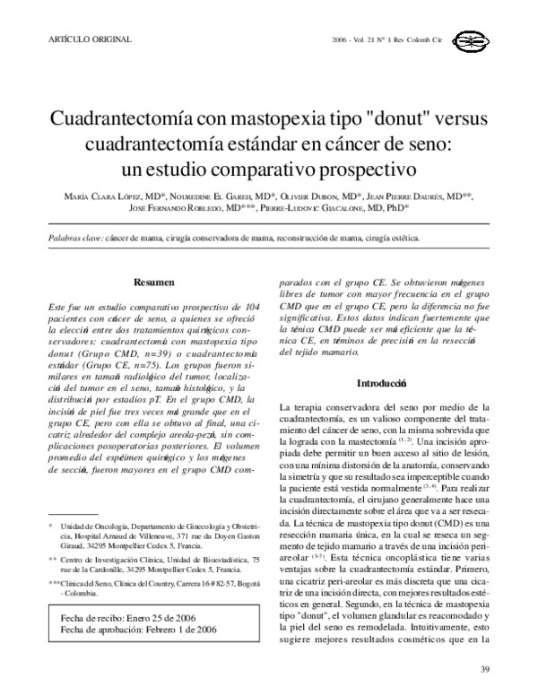 (PDF) Cuadrantectomía con mastopexia tipo "donut" versus ...