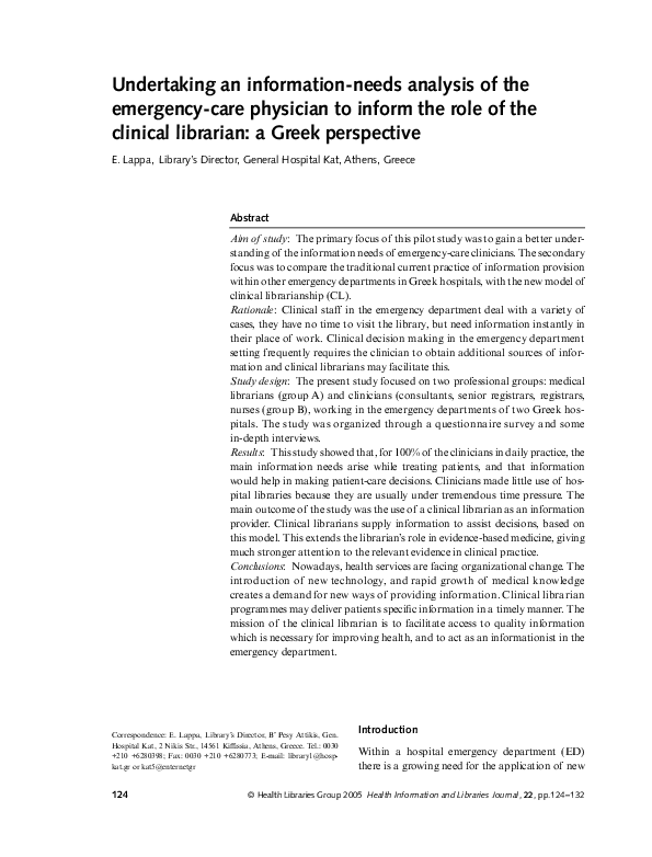 (PDF) Undertaking an information‐needs analysis of the emergency‐care ...