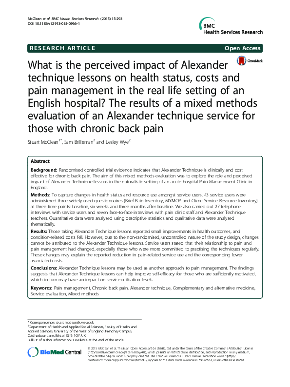 (PDF) What is the perceived impact of Alexander technique lessons on ...