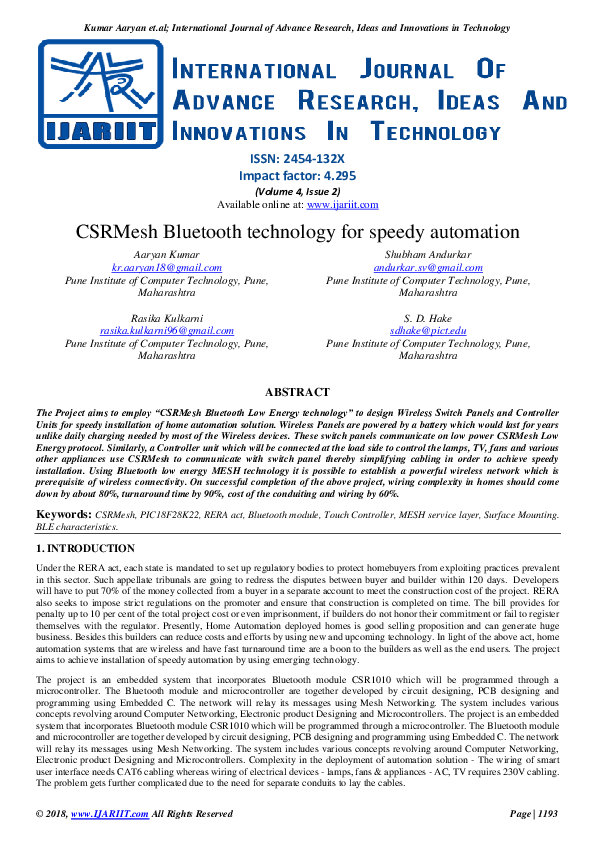 (PDF) CSRMesh Bluetooth technology for speedy automation
