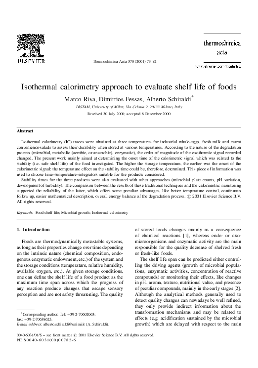 (PDF) Isothermal calorimetry approach to evaluate shelf life of foods