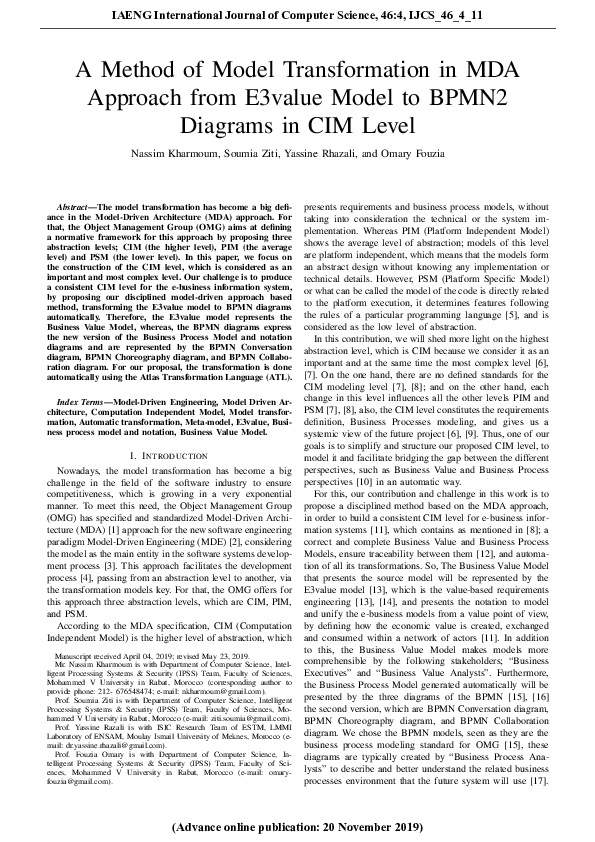 (PDF) A Method of Model Transformation in MDA Approach from E3value ...