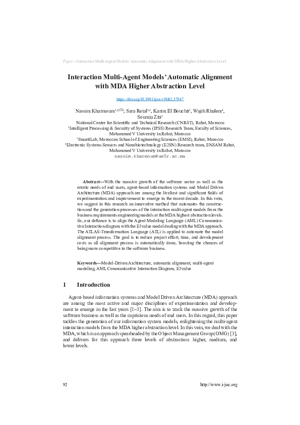 (PDF) Interaction Multi-Agent Models' Automatic Alignment with MDA Higher Abstraction Level