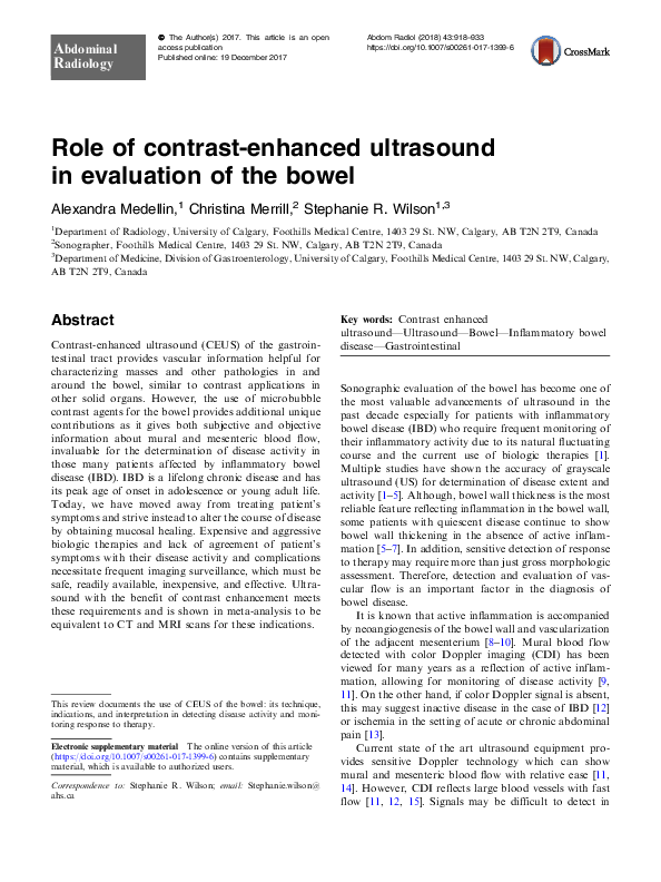 (PDF) Role of contrast-enhanced ultrasound in evaluation of the bowel