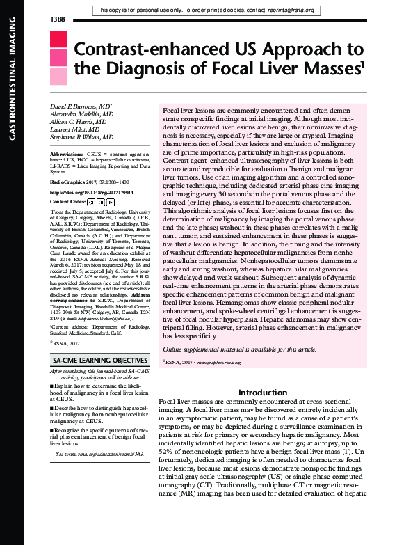 (PDF) Contrast-enhanced US Approach to the Diagnosis of Focal Liver Masses