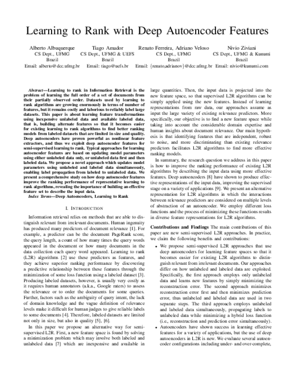 (PDF) Learning to Rank with Deep Autoencoder Features