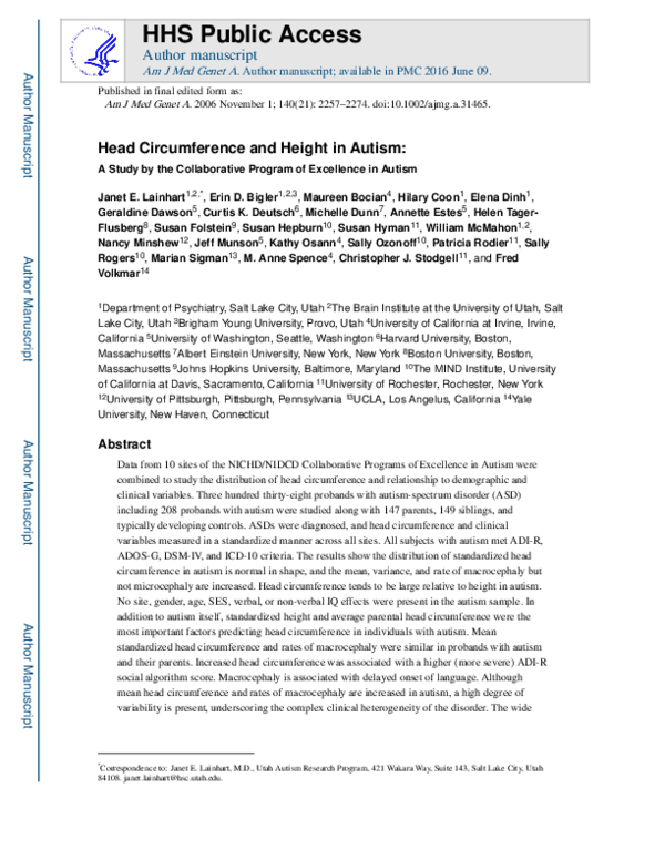 (PDF) Head circumference and height in autism: A study by the ...