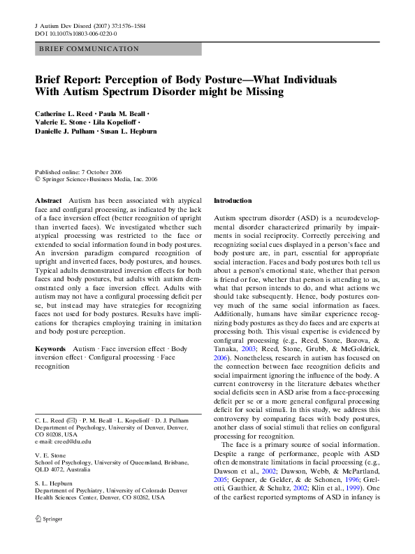 (PDF) Brief Report: Perception of Body Posture—What Individuals With ...