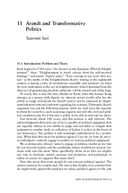 (PDF) Arendt and Transformative Politics