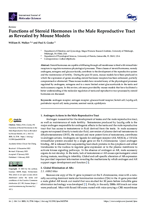 (PDF) Functions of Steroid Hormones in the Male Reproductive Tract as ...