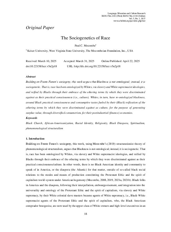 (PDF) The Sociogenetics of Race