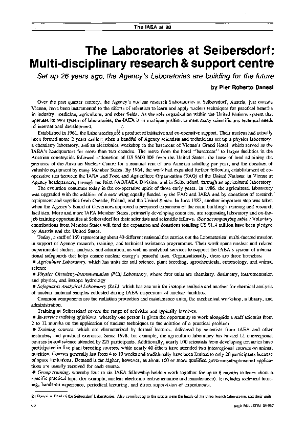 (PDF) The Laboratories at Seibersdorf : Multi-disciplinary research ...