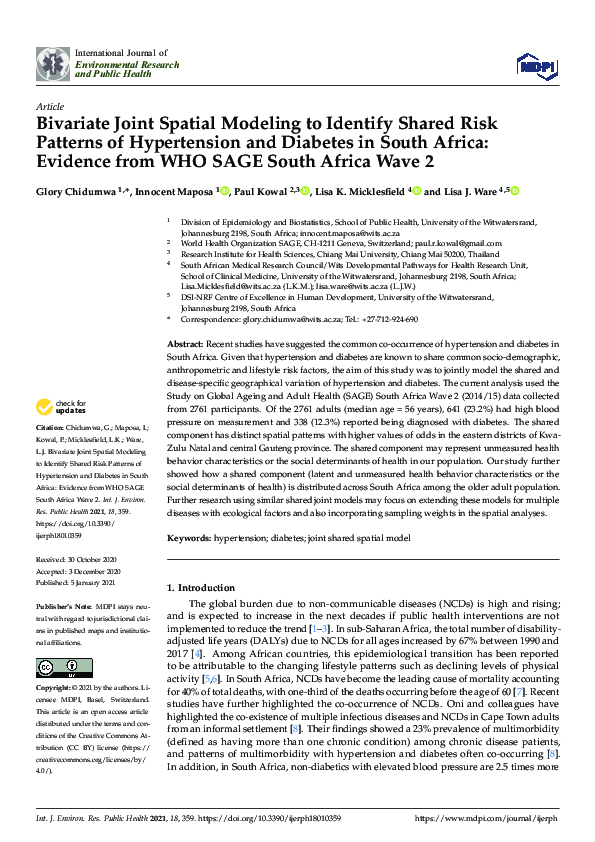 (PDF) Bivariate Joint Spatial Modeling to Identify Shared Risk Patterns of Hypertension and ...