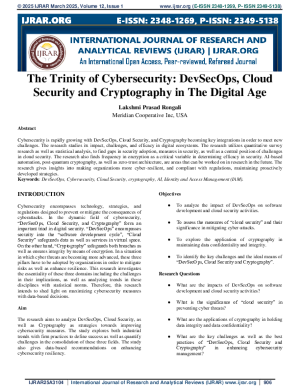 (PDF) The Trinity of Cybersecurity: DevSecOps, Cloud Security and Cryptography in The Digital Age